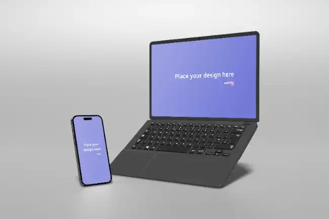 Gray Background Phone and Laptop Mockup Editor | Mokkify